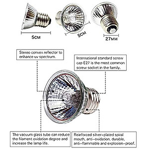 K JINGKELAI UVA UVB Reptile Light 50W UVA + UVB Full Spectrum Sun Lamp UV Heating Lamp for Turtle Aquarium Aquatic Reptile Lizard,E27/E26 Base,110V,50W,Pack of 6