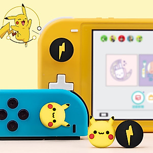 DLseego Thumb Grip Caps Compatible with Switch & Lite & OLED, Cute Joystick Caps Soft Silicone Protective Stick Cover 3D Analog 4PCS Grip Buttons for Joy Con Console Controller - Pikachu and Flash