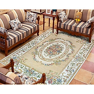 UKELER Romantic American Country Style Cotton Rugs Home Decor Collection Floral Rug Flower Garden Design Modern Accent Floor Rugs for Bedroom (31.5''x47.2'', Beige Garden)