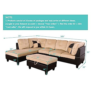 SIENWIEY Beige Sectional Couch for Living Room Set, 105 Inch Sectional Sofa L Shaped Couch with Storage Ottoman/Microfiber Fabric/Facing Left Chaise