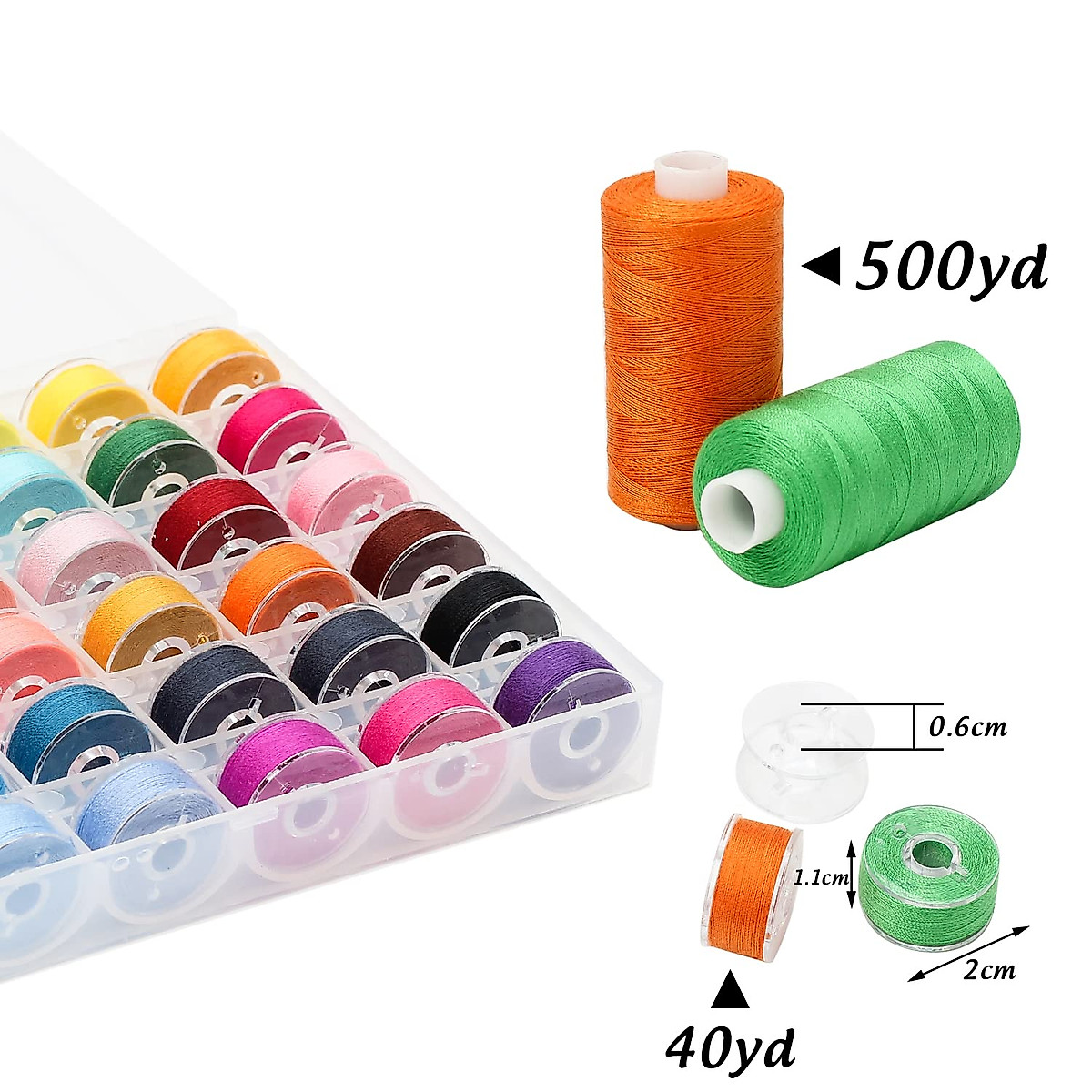 72Pcs Bobbins Sewing Threads Kit 36 Colors 500 Yards Sewing Polyester Thread Spools with 36Pcs Same Color Prewound Bobbins for Hand Sewing DIY Emergency Travel Sewing Machine Use