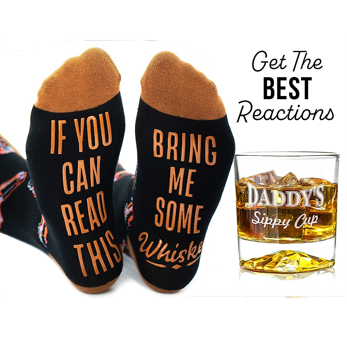COOL STONES Daddy's Sippy Cup Whiskey Glass and Whiskey Socks for Dad - Whiskey Socks - New Dad and Old Dad - Gift Set for Men - Funny Engraved Scotch Glass and Fun Socks (Cup & Socks)
