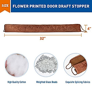 MAGZO Door Pillow Draft Stopper 32 Inch, Weighted Flower Printed Door Draft Blocker Under Door Air Noise Blocker, Coffee