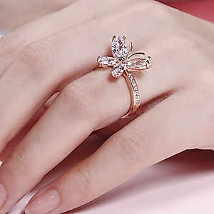 Jeulia Sterling Silver Rose Gold-Plated Butterfly Ring Band for Women Girls Romantic Diamond Jewelry for Her Wedding Birthday Mother's Day Anniversary with Gift Box (Butterfly, 6)