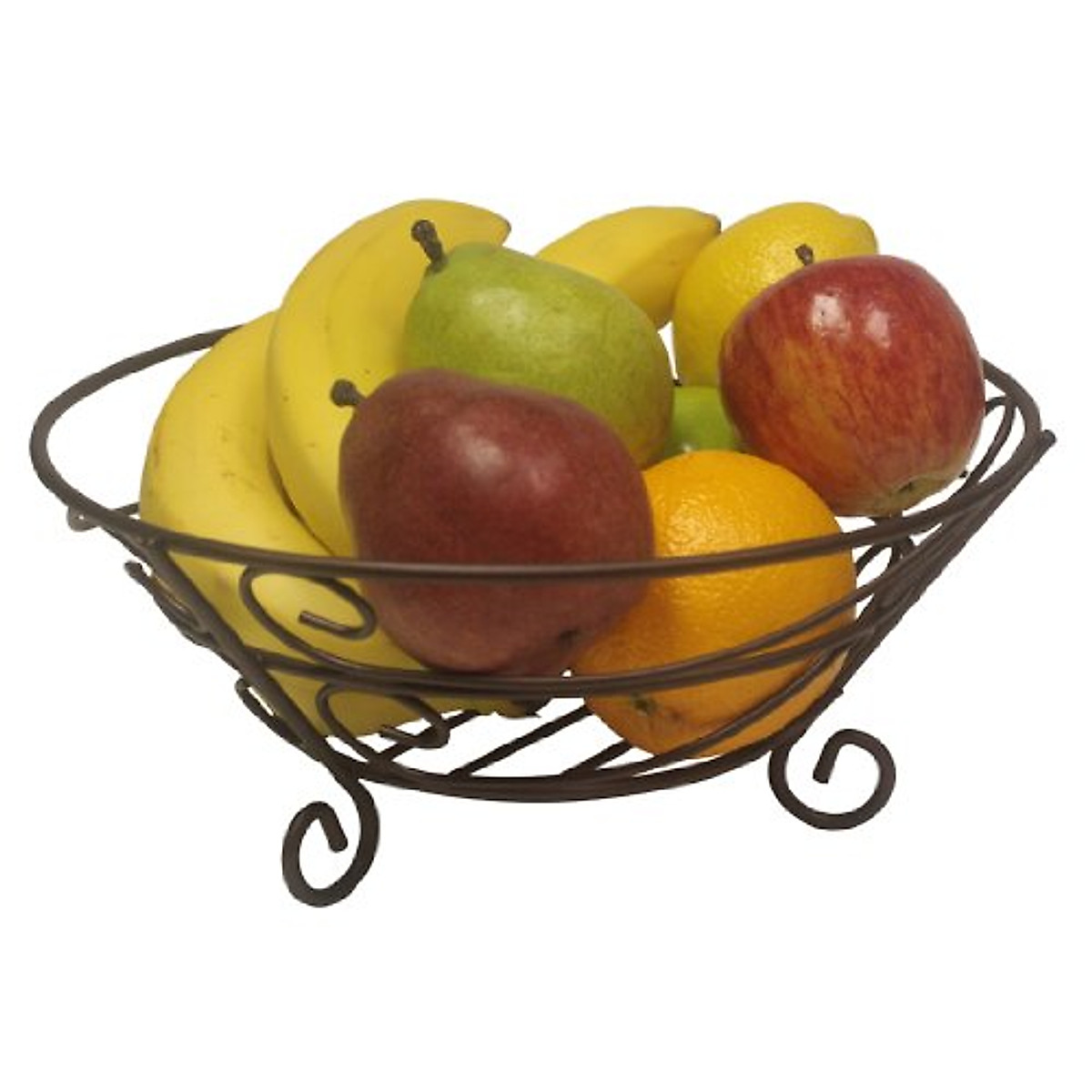 Home Basics Scroll Collection Bronze Coated Steel Fruit Basket, Storage for Fruits and Vegetables, Kitchen Table, Countertop, Bronze