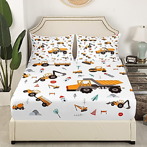 jejeloiu 7 Pieces Excavator Comforter Set Full Size & Excavator Sheet Set Full Size