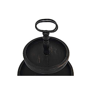 Creative Co-op EC0112 Distressed Wood 2-Tier Tray with Metal Handle, Black