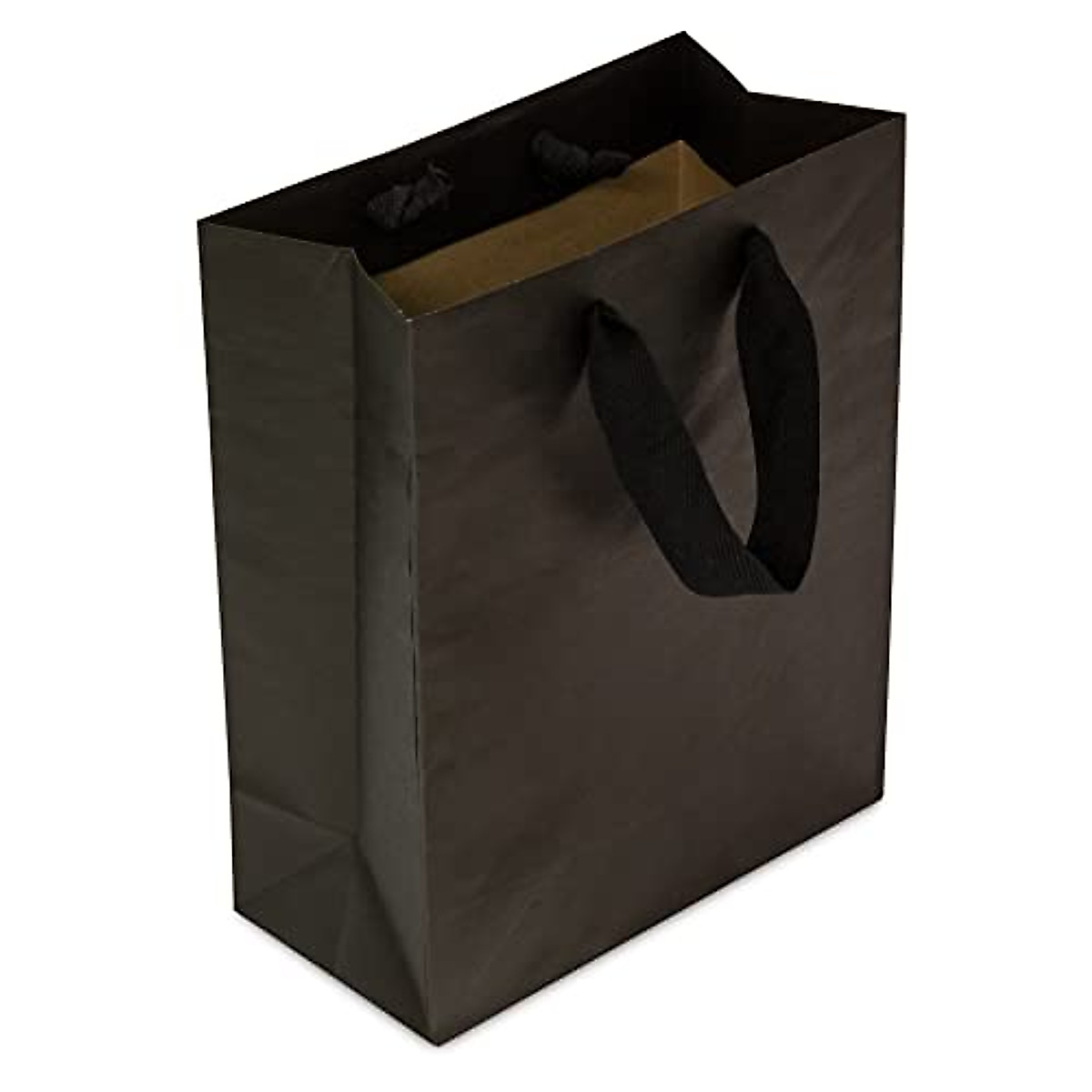 Black Gift Bags with Handles - 8x4x10 Inch 50 Pack Designer Shopping Bags in Bulk, Small Gift Wrap Totes with Fabric Ribbon Handles for Boutiques, Small Business, Retail Stores, Merchandise, Parties