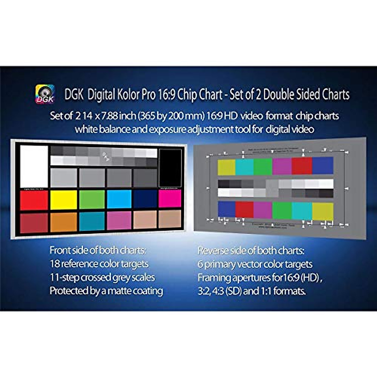 DGK Color Tools Digital Kolor Pro 16:9 Large Color Calibration and Video Chip Chart, 2-Pack