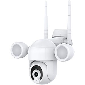 EVERSECU 2K 3Mp Tuya Smart Life Floodlight Outdoor WiFi IP PTZ Security Camera Weatherproof, Motion-Activated Spotlights &Auto-Tracking, Color Night Vision, 2-Way Audio, Work with Alexa & Google Home