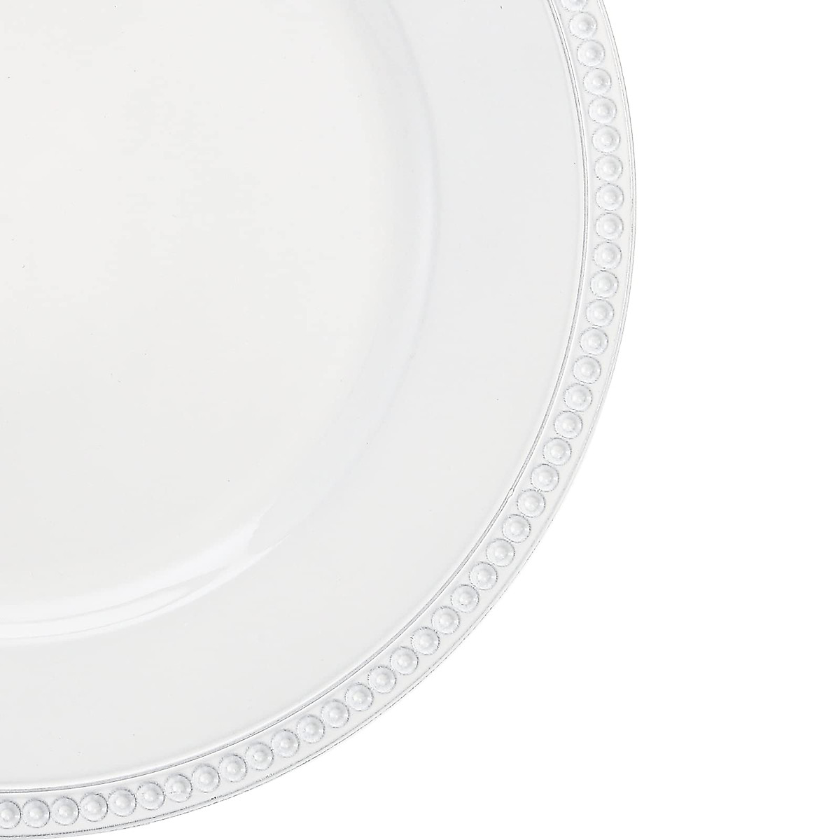 Okllen 12 Pack Plastic Round Charger Plates, 13" Dinner Chargers Decorative Plates with Beaded Rim, Embossed Charger Serving Plates for Wedding, Catering Event, Tabletop Decor, White