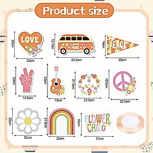 Two Groovy Party Decorations Hippie Door Sign 60s Theme Porch Banner Garland Retro Boho Wall Hanging Photo Prop Backdrop Rainbow Daisy Flower Decor for Girls Birthday Baby Shower Favors Supplies