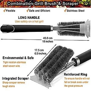 POLIGO Safe Grill Brush and Scraper with Deluxe Handle - 18" Grill Cleaner Brush Stainless Steel Bristle Grill Brush for Outdoor Grill Wizard Grate - BBQ Brush for Grill Cleaning Ideal Grilling Gifts