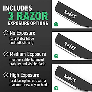 Tomb 45 Triple Cartridge Razor Holder | Disposable Razor Safety Handle For Barbers | 100% Metal Grip & 3 Adjustable Blade Exposure Options For Shaving | Men's Straight Edge Razors Manual Shaver (Black)
