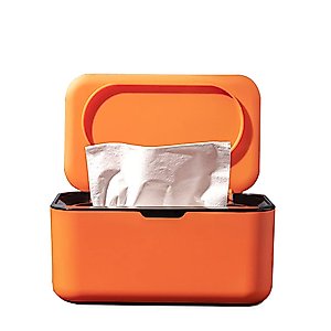 KOOMTOOM Wipes Dispenser, Baby Wipe Holders Tissue Box Refillable Wipe Container with Sealing Design, Keeps Diaper Wipes Fresh, Non-Slip for Car, Home,Office (Orange)