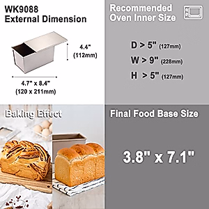 CHEFMADE Pullman Loaf Pan with Lid, 1Lb Dough Capacity Non-Stick Rectangle Flat Toast Box for Oven Baking 4.2" x 7.7"x 4.4"(Champagne Gold)