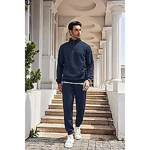 COOFANDY Men's Tracksuit 2 Piece Quarter Zip Sweatsuit Workout Plaid Jacquard Jogging Suit Set