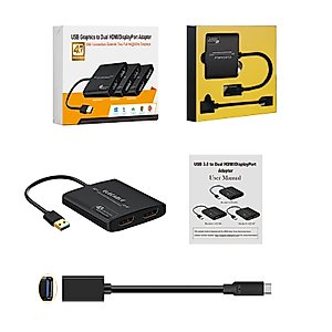 USB 3.0 to Dual HDMI Adapter - 4K+4K 60Hz Ultra HD - Built-in DisplayLink DL6950 Chip - Extend Screen to Multiple Monitor TV Compatible with Windows,Mac OS,Android,Chrome OS,Ubuntu(HDMI+HDMI)