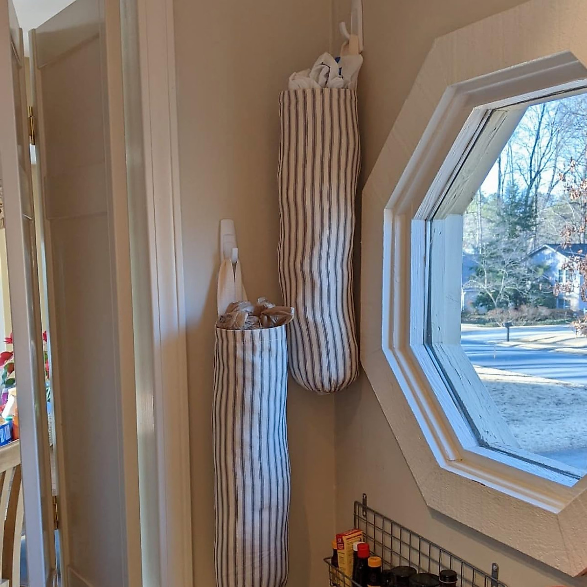 TOGETRUE Plastic Bag Holder, Wall Mount Grocery Bag Holder, Reusable Trash Bag Organizer for Home Kitchen Pantry Decor (Gray)