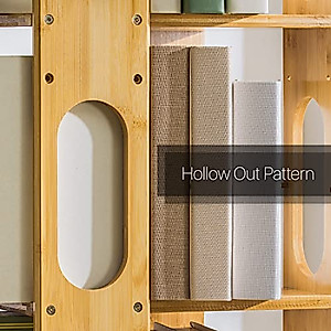 MoNiBloom 5 Tier Bookcase 360 Degree Rotating, Tall Bamboo Book Shelf Storage Display Rack Organizer with Semi-Hollow for Living Room Corner, Front Window, Natural