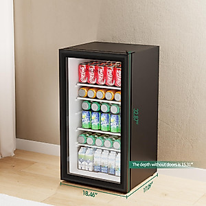 JINJUNYE Beverage Refrigerator Cooler, 128 Can 3.2Cu.ft Mini Fridge, Small Refrigerator Glass Door for Beer Drinks Soda Wine, Beverage Fridge with Adjustable Removable Shelves for Home Office Bar