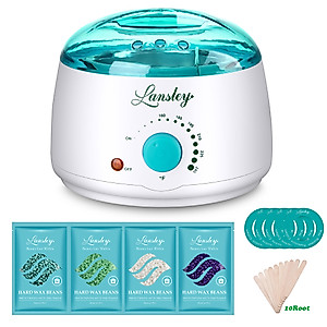 Lansley Wax Warmer Hair Removal Home Waxing Kit Electric Pot Heater for Rapid Waxing of All Body, Face, Bikini Area, Legs with 4 Flavor Hard Wax Beans & 10 Wax Applicator Spatulas(At-home Waxing)