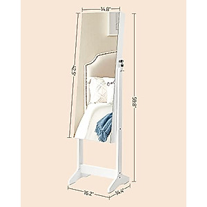 SONGMICS Jewelry Cabinet Armoire, Freestanding Lockable Storage Organizer Unit with 2 Plastic Cosmetic Storage, Full-Length Frameless Mirror, for Necklace Earring, White UJJC002W01