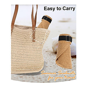 Womens Beach Straw Sun Visor Hat Ponytail Hole UV Protection Wide Brim Summer Cap Packable for Travel UPF 50+(Khaki)