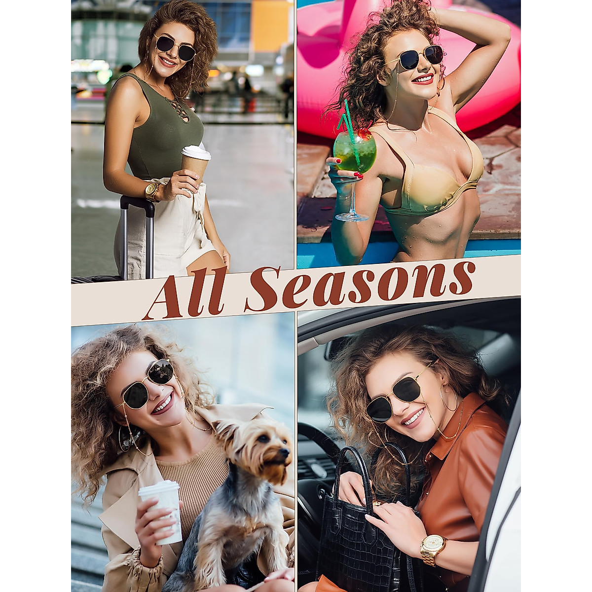 Veda Tinda Vision Hexagon Sunglasses for Women Men Trendy Black Retro Polygon Polarized TAC Lens Metal Frame UV400 Polarized Protection With Eyeglasses Chain C05S01