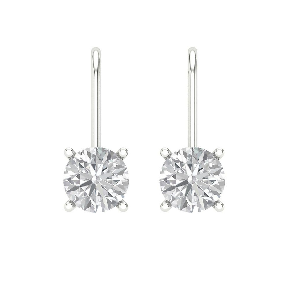 Clara Pucci 1.0 ct Round Cut Conflict Free Solitaire White Lab Created Sapphire Designer Lever back Drop Dangle Earrings 14k White Gold