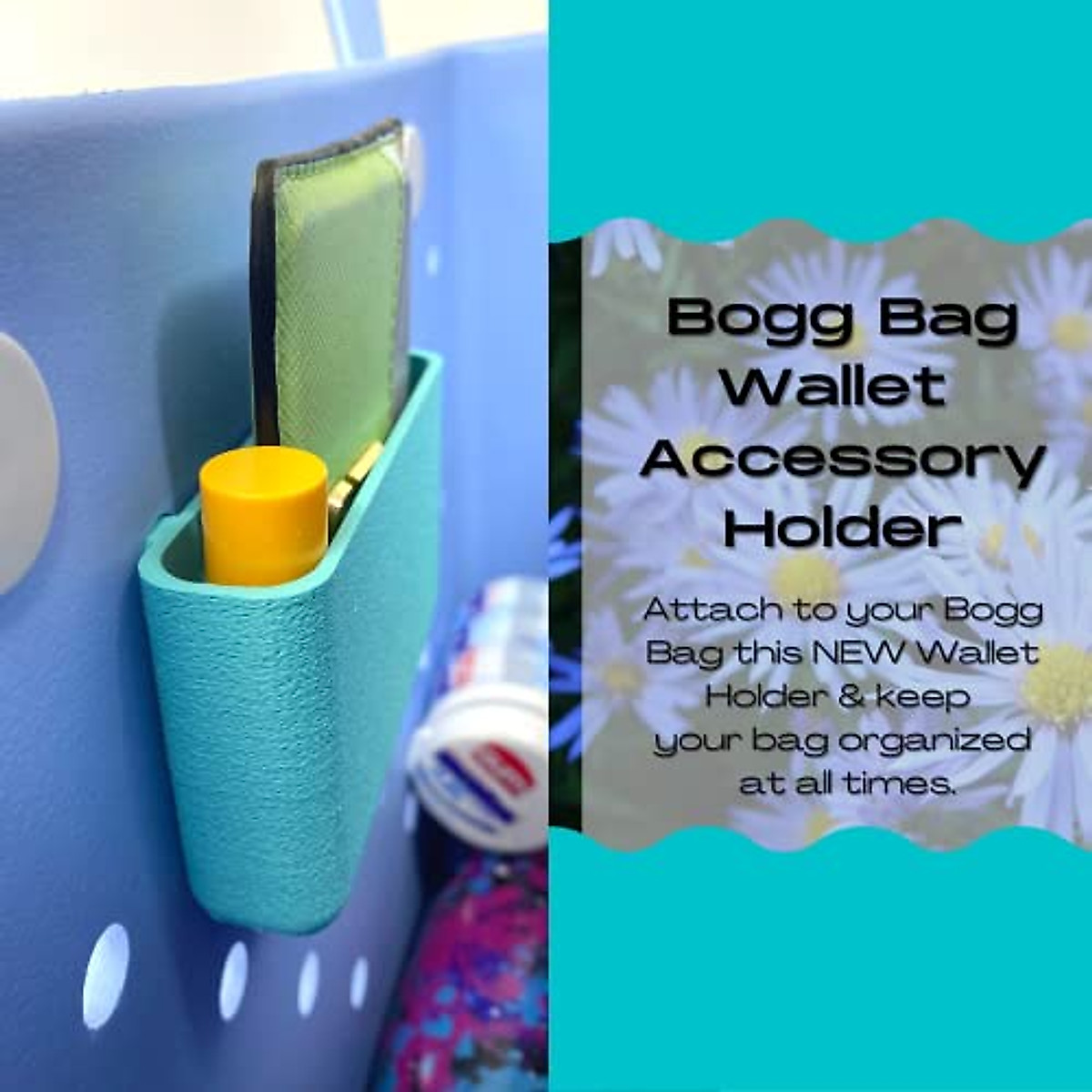 FRESHe BOGLETS - Wallet Holder Organizer Charm Accessory Compatible with Bogg Bags - Keep Wallet Handy with your Tote Bag - Fits Inside of the Bag - Multiple Color Options! (Teal)