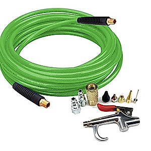 DP Dynamic Power Polyurethane Braided Air Hose 1/4" X 25 Ft with 10 pcs Air Compressor Accessories KIT, 200 PSI.