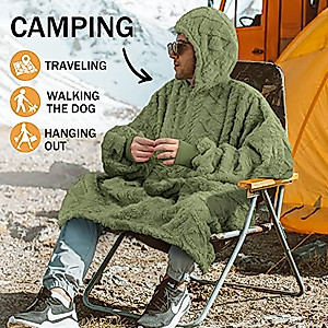 MIZZEO Oversized Wearable Blanket One Size Fits All, Super Warm and Cozy Flannel Hoodie Blanket for Women Men (Green)