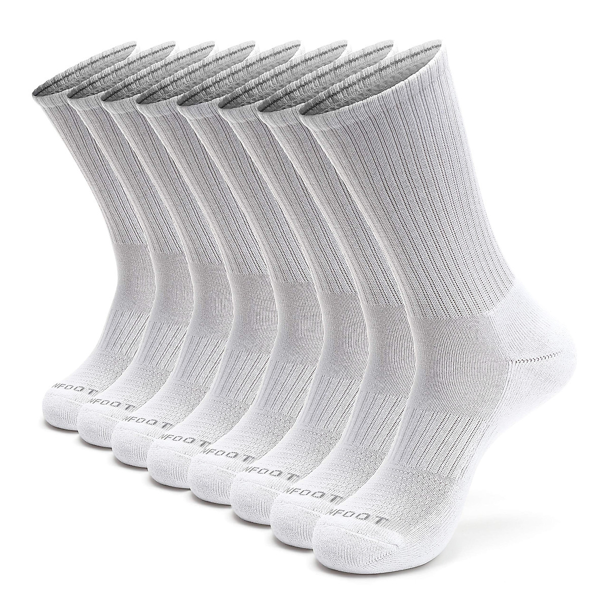 MONFOOT Women's and Men's 8 Pairs Athletic Cushion Crew Socks White Medium, multipack
