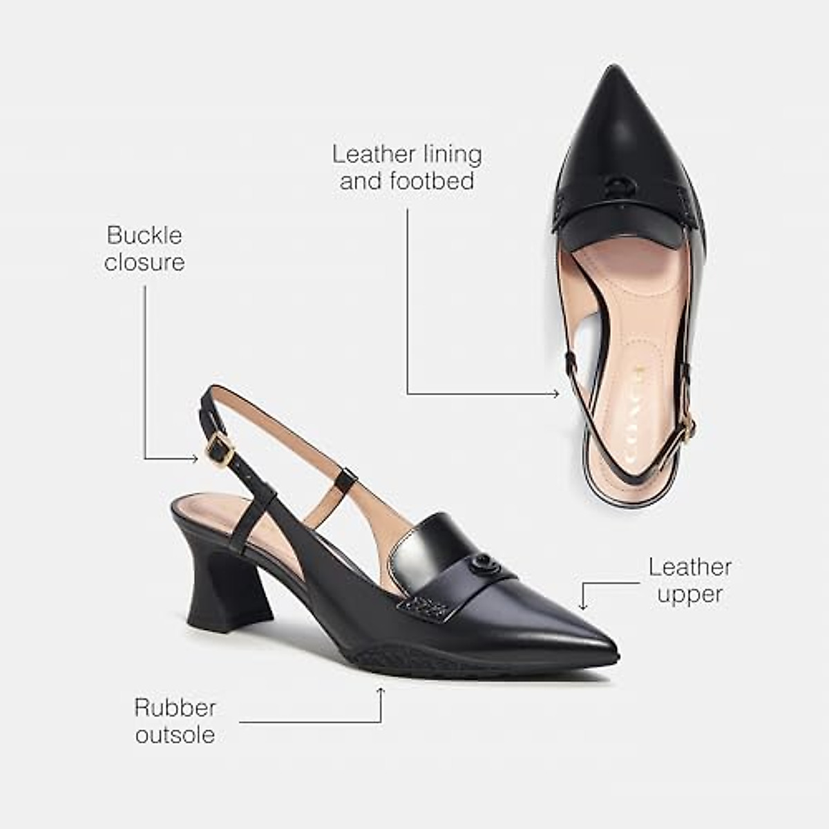 Coach Women's Nikola Leather Hybrid Slingback Pump, Black, 7