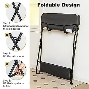 INFANS Baby Changing Table, Folding Diaper Station Portable Nursery Organizer with Safety Belt and Large Storage Racks for Newborn Baby and Infant (Black)