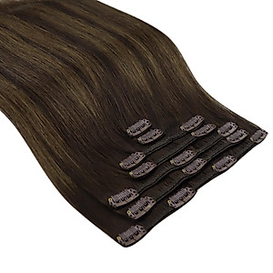 Sunny Hair Clip in Hair Extensions Straight Human Hair Clip in Extensions Remy Clip in Hair Extensions Real Human Hair Extensions Clip ins Dark Brown Ombre Medium Brown Balayage 18inch
