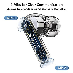 FEDIKER SW4 Wireless Hidden Earbuds for PC/Computer/Laptop/Mobile - Dongle & Bluetooth - 40ms Low Latency - 4 Mics – Gaming - Work Headset/Headphones for Office