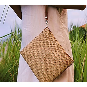 ViJade Handmade Seagrass Woven Straw Wallet Purse Handbag with Fabric Lining for Varied Occasions and Lifestyles