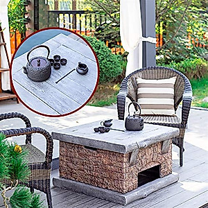 QHYXT Wood Fire Pits Outdoor Imitation Stone Terrace Backyard Outdoor Firewood Brazier, Garden Fireplace BBQ Grill Table Set, 75cm/29.5"