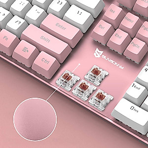 Wired Mechanical Gaming Keyboard | Brown Switch PC Gaming Keyboard | 104 Keys US Layout | Wired Gaming Keyboard | Hot Swappable Mechanical Keyboard | Silent Mechanical Keyboard | Pink & White Combo