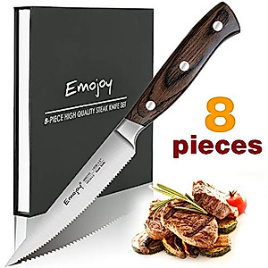 Emojoy Steak Knife Set, Steak Knives, Steak Knife Set, Steak Knives Set of 8, Serrated Steak Knife with Gift Box