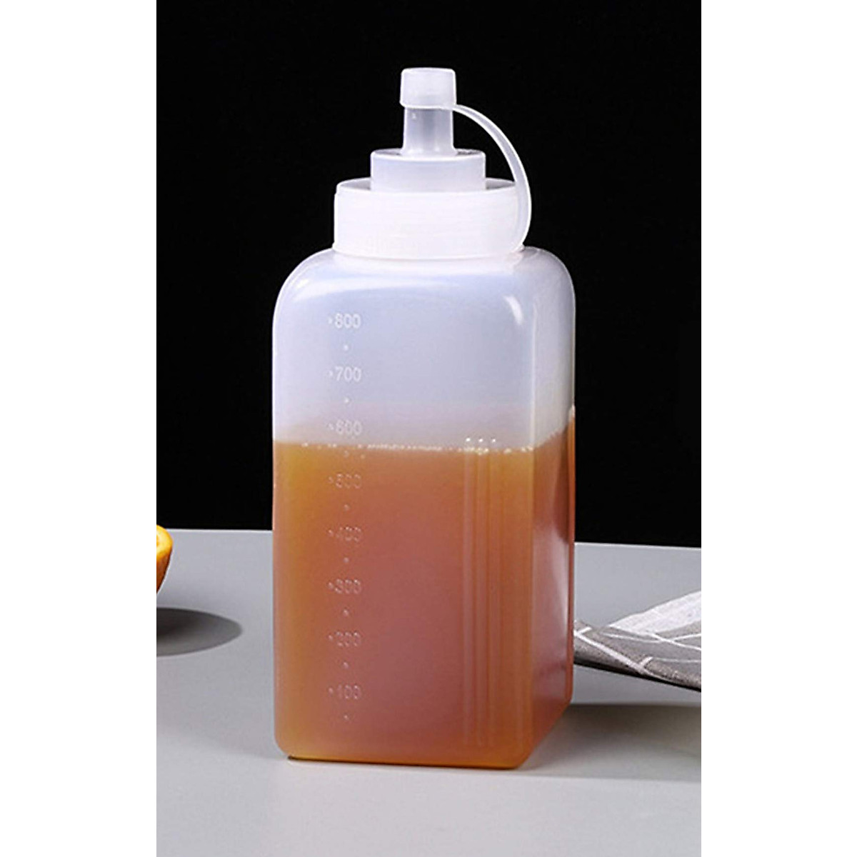 XKONG Large Caliber Squeeze Bottle, Large Sauce Bottle, Square SqueezeSauce Bottle, 800ML Jam Tomato Salad Sauce Bottle(2 pcs).