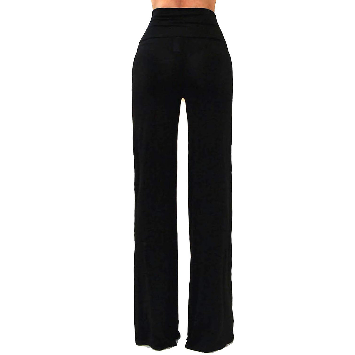 Vivicastle Women's USA Fold Over High Waist Wide Leg Long Palazzo Pants (Large, Solid Black)