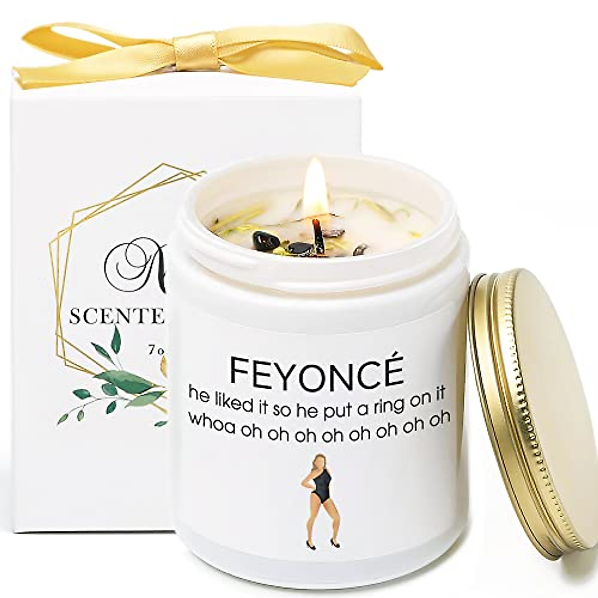 Engagement Gifts for Couples, Feyonce Newly Engaged Gift for Bride, He Put A Ring On it Candle, Vanilla&Lavender Scented Candles with Crystal