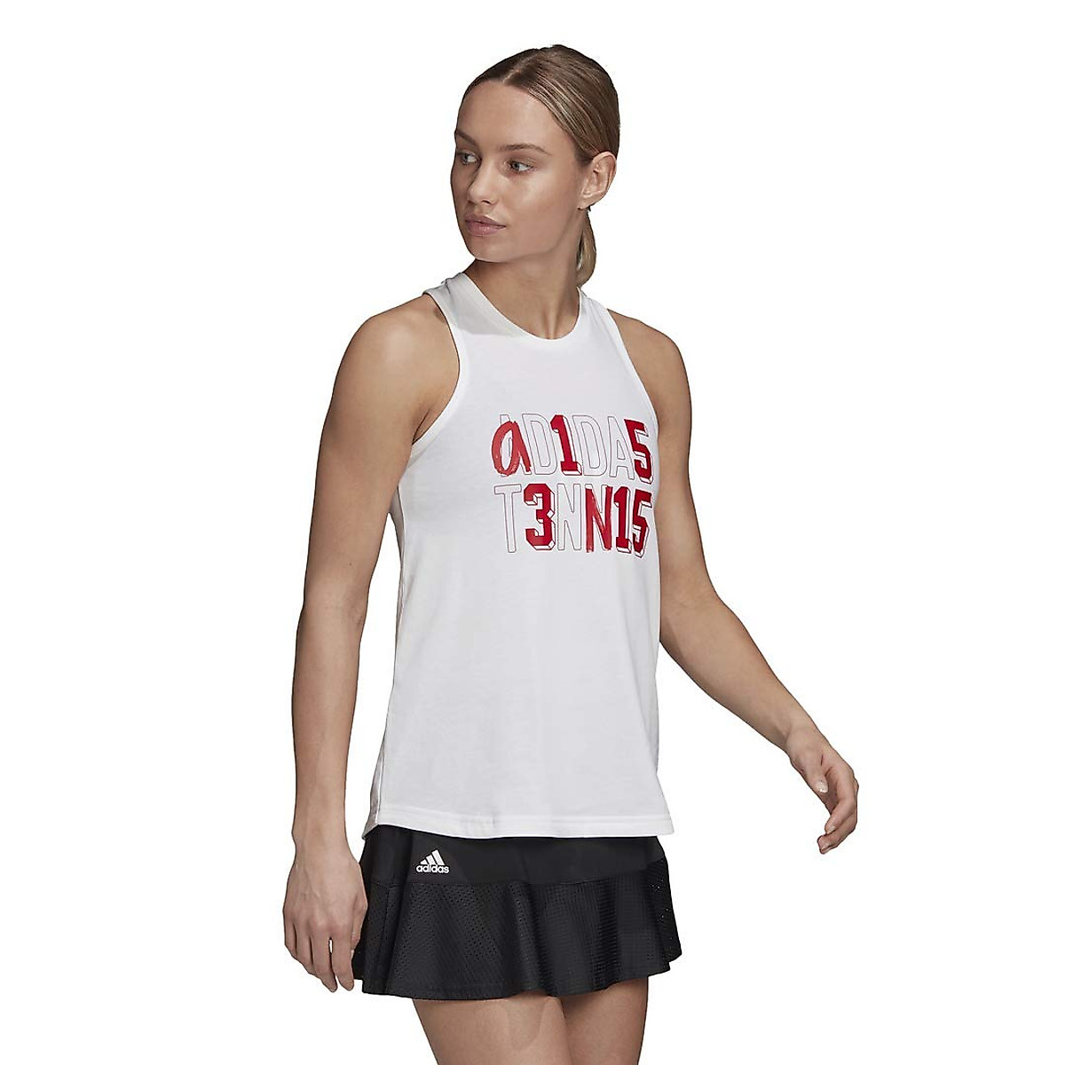 adidas womens Tennis Graphic Logo Tank Top Shirt, White, Small US