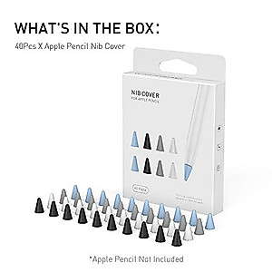 Delidigi 40 Pack Tips Cover for Apple Pencil 2nd Generation and 1st Gen Silicone Nibs Caps Writing Protection Accessories((Blue+ Black+Grey+ White,40Pack)