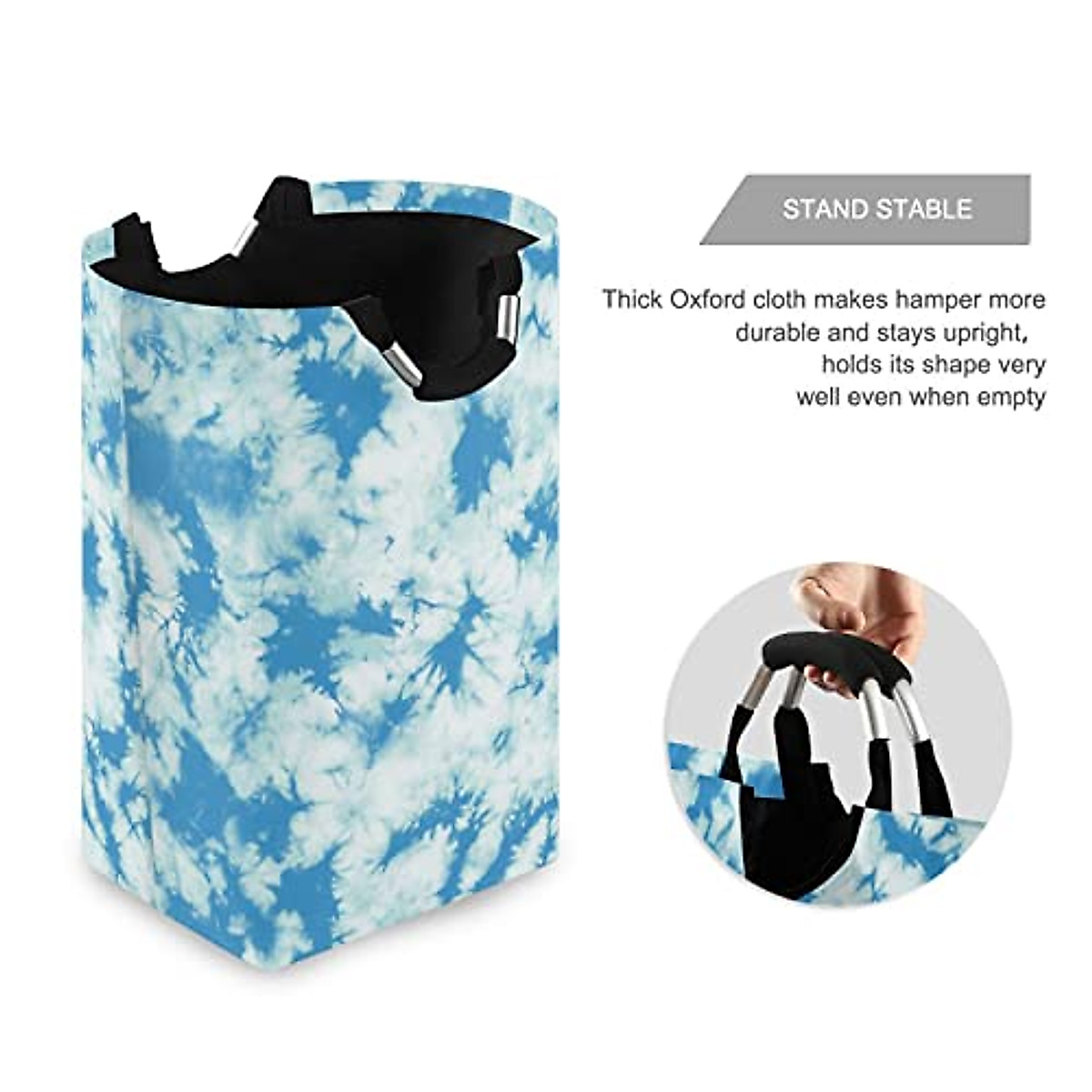 susiyo Blue White Tie Dye Laundry Hamper Collapsible Laundry Basket Organizer Storage Bin for Dorm Clothes