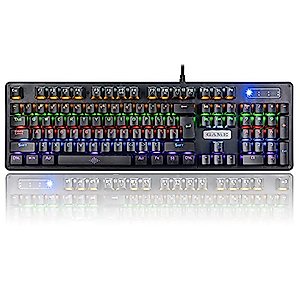 Gaming Keyboard with Customizable RGB Backlight, Tactile & Clicky Blue Switches, 104-Key Anti-Ghosting Wired Keyboard with Surround Lighting, Steel Body for PC and Laptop