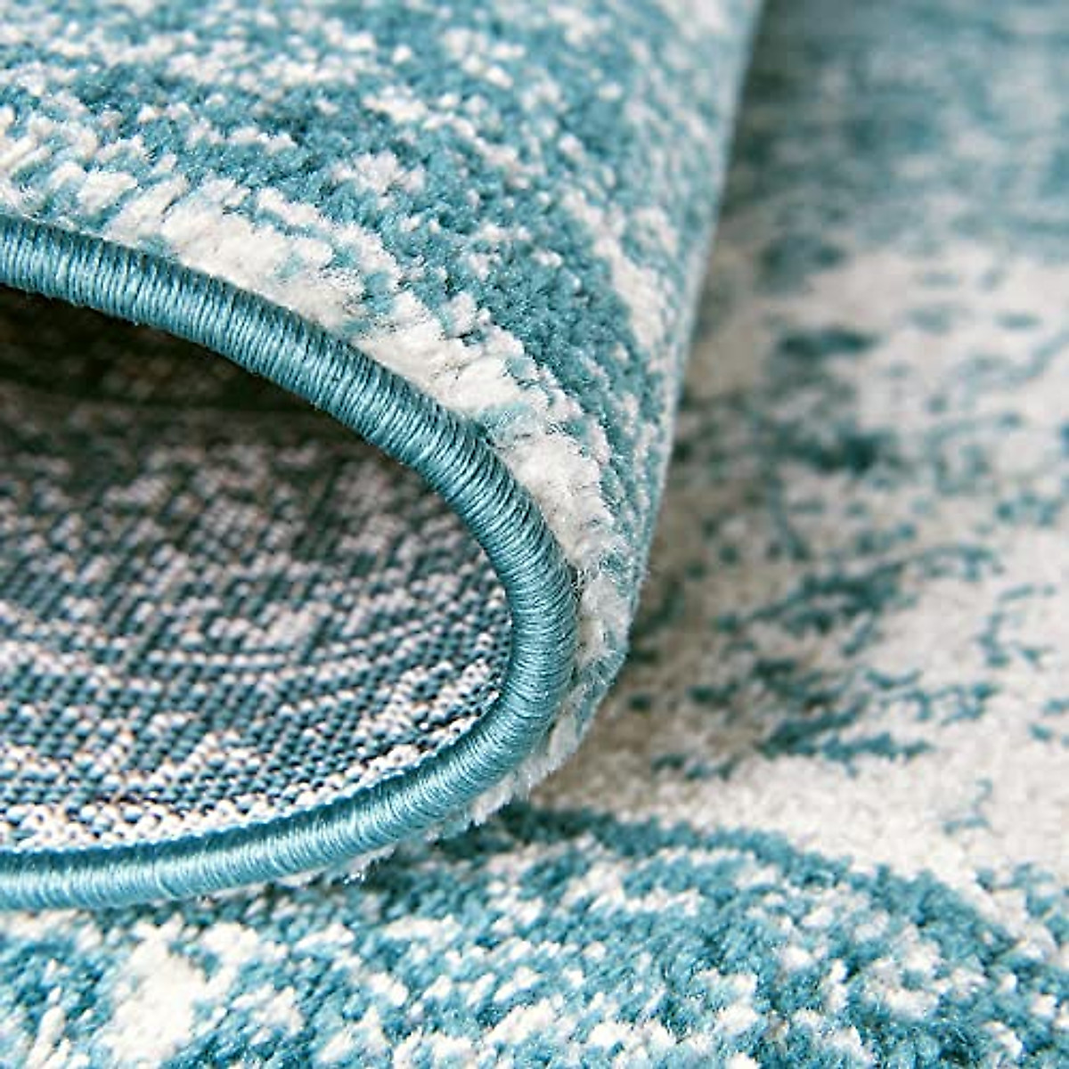 Unique Loom Bromley Collection Vintage, Medallion, Country, Traditional, Border Area Rug, 8 ft x 10 ft, Turquoise/Ivory